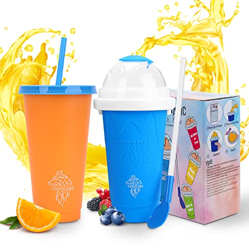 Todolobo Slushie Squeeze Maker Cup - Instant DIY Magic Frozen Smoothie & Drink Tumbler Set for Kids and Adults, Reusable & BPA-Free, Bonus Straw Spoon, Perfect for Parties and Gifts