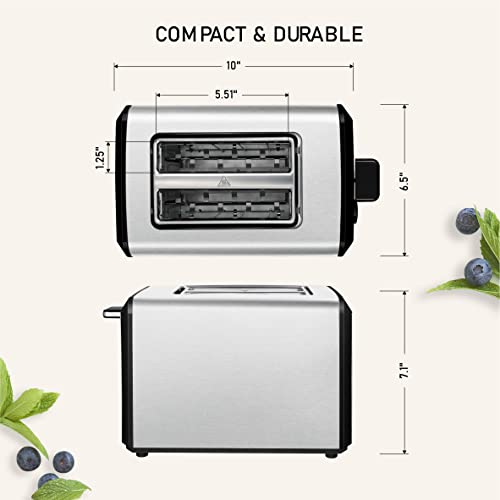 Toaster 2 Slice, KETIAN Wide Slot Toaster Stainless Steel, Countdown Timer, Cancel Reheat Defrost Function, 6 Browning Settings, Removable Crumb Tray,800 watts