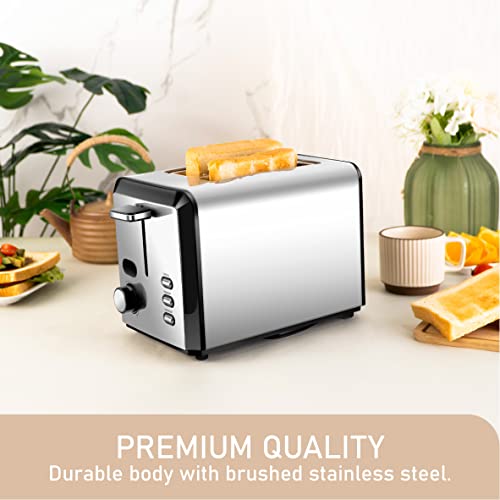 Toaster 2 Slice, KETIAN Wide Slot Toaster Stainless Steel, Countdown Timer, Cancel Reheat Defrost Function, 6 Browning Settings, Removable Crumb Tray,800 watts