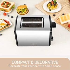 Toaster 2 Slice, KETIAN Wide Slot Toaster Stainless Steel, Countdown Timer, Cancel Reheat Defrost Function, 6 Browning Settings, Removable Crumb Tray,800 watts