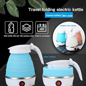 Travel Foldable Electric Kettle Ultrathin Food Grade Silicone Kettle with Separable Power Cord and Handle Boil Dry Protection and Easy for Storage Collapsible Heating Boiler for Coffee Tea (Blue)