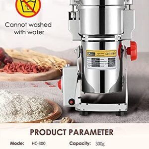 CGOLDENWALL 300g High-Speed Electric Grain Grinder Mill Stainless Steel for Commercial Spice Grinder Pulverizer for Dried Cereals Grains Spices Herbs 110V Gift for Mom/Wife