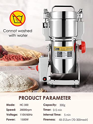 CGOLDENWALL 300g High-Speed Electric Grain Grinder Mill Stainless Steel for Commercial Spice Grinder Pulverizer for Dried Cereals Grains Spices Herbs 110V Gift for Mom/Wife