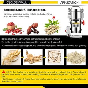 CGOLDENWALL 300g High-Speed Electric Grain Grinder Mill Stainless Steel for Commercial Spice Grinder Pulverizer for Dried Cereals Grains Spices Herbs 110V Gift for Mom/Wife