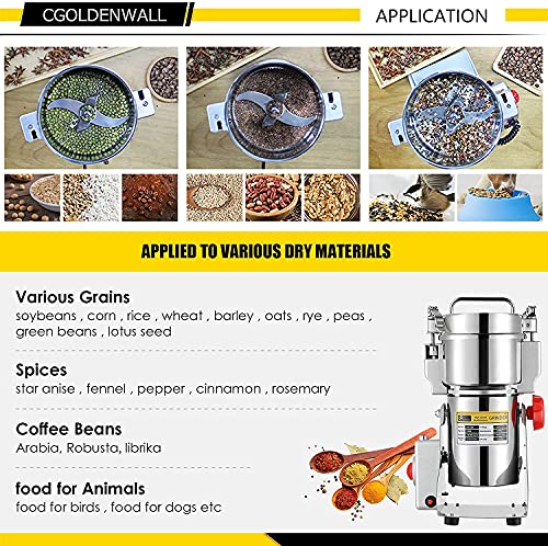 CGOLDENWALL 300g High-Speed Electric Grain Grinder Mill Stainless Steel for Commercial Spice Grinder Pulverizer for Dried Cereals Grains Spices Herbs 110V Gift for Mom/Wife