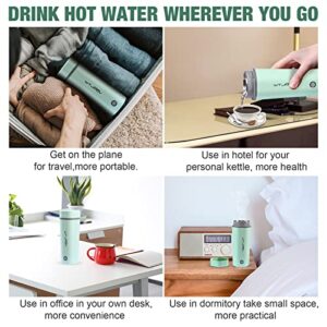 WTJMOV Portable Electric Kettle, Small Travel Electric Tea Kettle Fast Water Boil Automatic Shut-Off 350ML Mini Cup (Light Green)