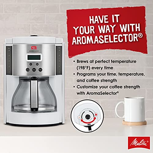 Melitta Aroma Enhance Drip Coffee Maker, with Glass Carafe, 10 Cups Capacity, White