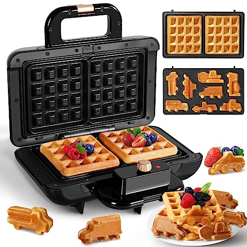 Mini Truck and Car Waffle Maker for Kids 2 in 1 Electric Non-Stick Waffle Maker Make 8 Fun Different Bulldozer Truck & More Shaped Waffles Pancake Breakfast Maker for Kids Unique Gifts for Kids