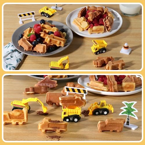 Mini Truck and Car Waffle Maker for Kids 2 in 1 Electric Non-Stick Waffle Maker Make 8 Fun Different Bulldozer Truck & More Shaped Waffles Pancake Breakfast Maker for Kids Unique Gifts for Kids