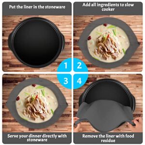 2 Pack Silicone Slow Cooker Liners Reusable Fit 6-8 Quarts Crockpot Leakproof & Easy Clean Bags Liners for Oval or Round Pot (Black+Gray)