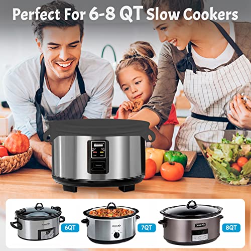 2 Pack Silicone Slow Cooker Liners Reusable Fit 6-8 Quarts Crockpot Leakproof & Easy Clean Bags Liners for Oval or Round Pot (Black+Gray)