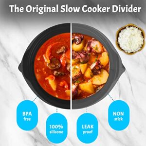 2 Pack Silicone Slow Cooker Liners Reusable Fit 6-8 Quarts Crockpot Leakproof & Easy Clean Bags Liners for Oval or Round Pot (Black+Gray)