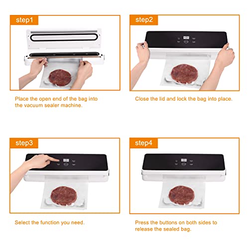 HOMARK Vacuum Sealer Machine, Digital Display Smart Function Household 80 kPa Food Saver Vacuum Sealer with Tempered Glass Surface, Dry Moist Mode, Includes 10 Vacuum Bags 6”x10’, 3 Food Modes,2 Pump Speed, Lab Tested