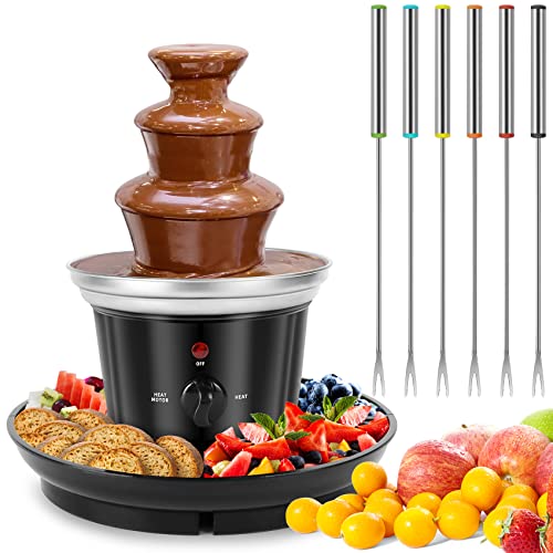 BTToyy 20-OZ Chocolate Fountain,3-Tier Electric Melting Machine with 6Pcs Forks and Removable Serving Tray,Mini Hot Chocolate Fondue Pot Fountain Party Fondue for for Nacho Cheese, BBQ Sauce,Ranch,Liqueurs