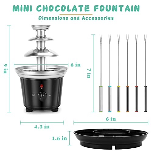 BTToyy 20-OZ Chocolate Fountain,3-Tier Electric Melting Machine with 6Pcs Forks and Removable Serving Tray,Mini Hot Chocolate Fondue Pot Fountain Party Fondue for for Nacho Cheese, BBQ Sauce,Ranch,Liqueurs