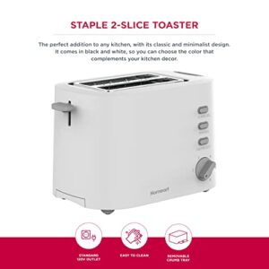 Homeart Staple 2-Slice Toaster - Stainless Steel With Removable Crumb Tray, Adjustable Browning Control With Multiple Settings to Cancel, Defrost and Bagel - 900W, White