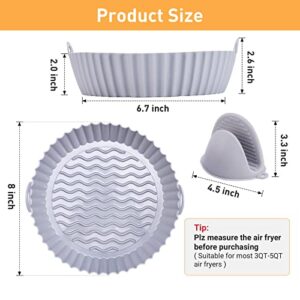 3-Pack Air Fryer Silicone Pot, Silicone gloves，8.0 Inch Air Fryer Basket, Food Grade Air Fryer Accessories, Reusable Air Fryer Liner,Easy Clean-Up for 3 to 5 QT silicone air fryer liners