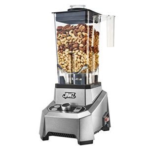 jawz high performance blender, 64 oz professional grade countertop blender, food processor, juicer, smoothie or nut butter maker, variable 10 speed easy control dial, stainless steel blades, silver