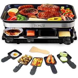 indoor grill smokeless korean bbq grill 2 in 1 griddle electric grill raclette table grill kitchen appliances with 8 mini grill cheese pans christmas gift removable non-stick temperature control,1500w