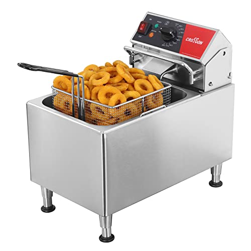 CROSSON 240V Electric Deep Fryer ETL Listed with No-Assembling-Needed Solid Basket,Lid and Height Adjustable Leg for Restaurant Use,240V/3300W Commercial 15Lbs Countertop Deep Fryer