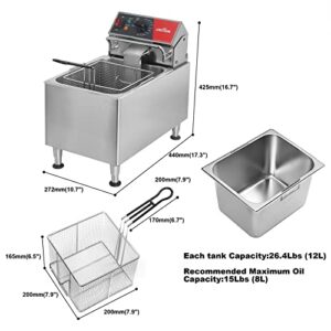 CROSSON 240V Electric Deep Fryer ETL Listed with No-Assembling-Needed Solid Basket,Lid and Height Adjustable Leg for Restaurant Use,240V/3300W Commercial 15Lbs Countertop Deep Fryer