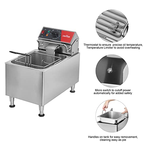 CROSSON 240V Electric Deep Fryer ETL Listed with No-Assembling-Needed Solid Basket,Lid and Height Adjustable Leg for Restaurant Use,240V/3300W Commercial 15Lbs Countertop Deep Fryer