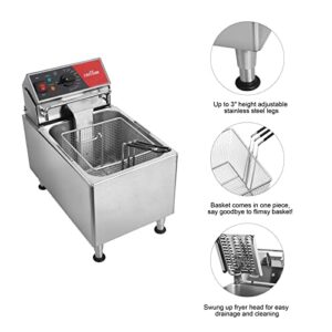 CROSSON 240V Electric Deep Fryer ETL Listed with No-Assembling-Needed Solid Basket,Lid and Height Adjustable Leg for Restaurant Use,240V/3300W Commercial 15Lbs Countertop Deep Fryer