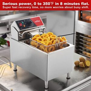 CROSSON 240V Electric Deep Fryer ETL Listed with No-Assembling-Needed Solid Basket,Lid and Height Adjustable Leg for Restaurant Use,240V/3300W Commercial 15Lbs Countertop Deep Fryer