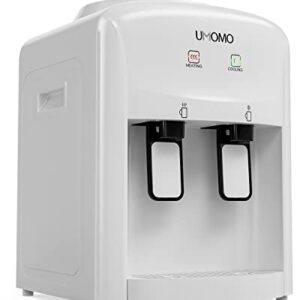 UMOMO Top Loading Water Cooler Dispenser, Countertop Water Cooler Dispenser, Holds 3 or 5 Gallon Bottle, Hot & Cold Water, for Home and Office Use, White(Water Bottle NOT Included)