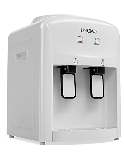 UMOMO Top Loading Water Cooler Dispenser, Countertop Water Cooler Dispenser, Holds 3 or 5 Gallon Bottle, Hot & Cold Water, for Home and Office Use, White(Water Bottle NOT Included)