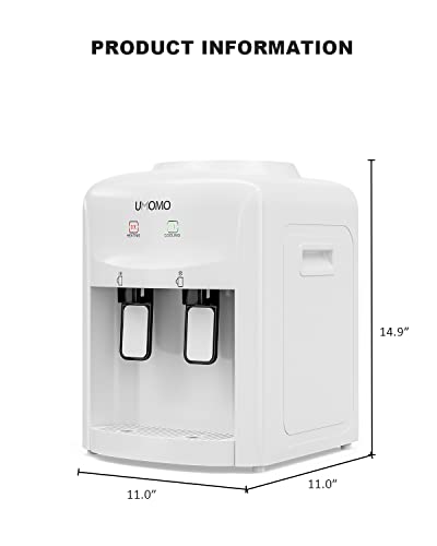 UMOMO Top Loading Water Cooler Dispenser, Countertop Water Cooler Dispenser, Holds 3 or 5 Gallon Bottle, Hot & Cold Water, for Home and Office Use, White(Water Bottle NOT Included)