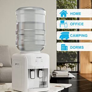 UMOMO Top Loading Water Cooler Dispenser, Countertop Water Cooler Dispenser, Holds 3 or 5 Gallon Bottle, Hot & Cold Water, for Home and Office Use, White(Water Bottle NOT Included)