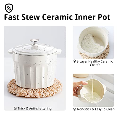 MEEDEER Slow Cooker White, Small Slow cooker 1QT, Smart Appointment, Ceramic Interior pot, Automatic Multi-function Rice Cooker, Elecric Stew, Yogurt Maker Keep Warmer