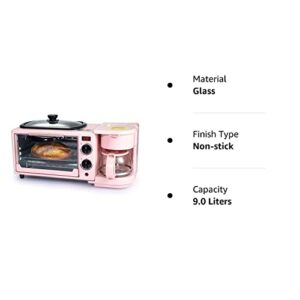 3 in 1 Breakfast Maker Station Toaster Oven with 30-Min Timer, Heat Selector Mode, 4-Cup Coffeemaker, Griddle, Toaster Oven, pink