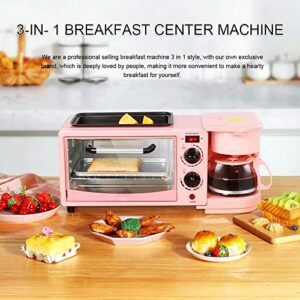 3 in 1 Breakfast Maker Station Toaster Oven with 30-Min Timer, Heat Selector Mode, 4-Cup Coffeemaker, Griddle, Toaster Oven, pink