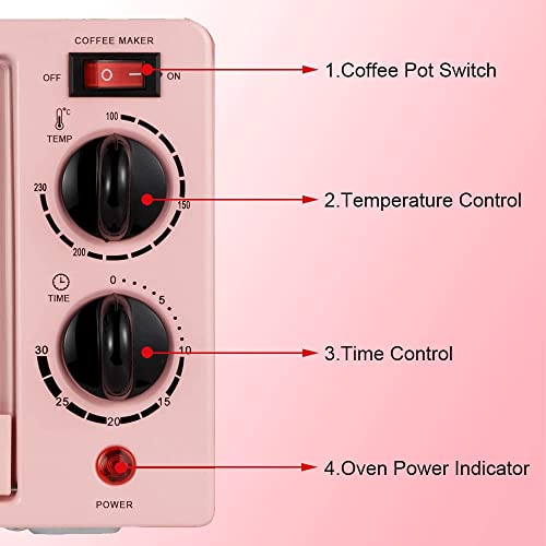 3 in 1 Breakfast Maker Station Toaster Oven with 30-Min Timer, Heat Selector Mode, 4-Cup Coffeemaker, Griddle, Toaster Oven, pink