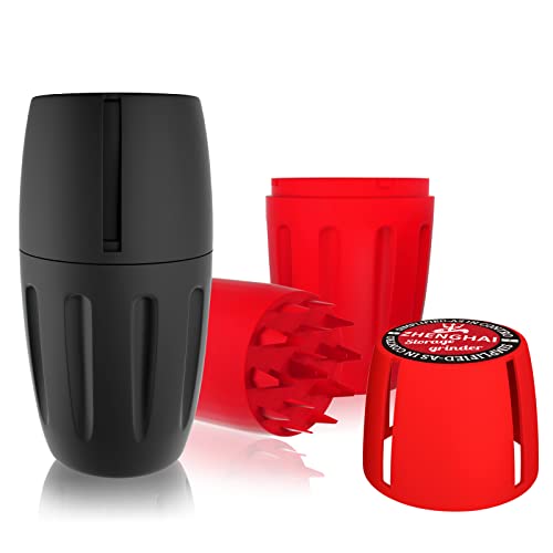 ZHENGHAI Spice Grinder (2 Pack) Storage And Grinding All In One System, Grinders for Kitchen, Equipped With Cleaning Brushes (Black & Red)