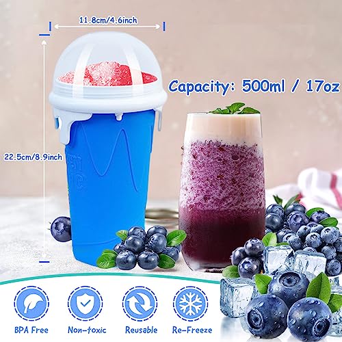 Nenkarn Slushy Maker Cup, Upgrade 17oz/500ml Slushie Cup, TIK TOK Quick Frozen Magic Cup, Double Layers Slushie Maker Cup, Fasting Cooling Make And Serve Slushy Cup For Milk Shake, Smoothies, Slushies (Blue)