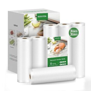 kootek vacuum sealer bags, 3 rolls 8"x20' and 3 rolls 11"x20' (6 pack, total 120 feet), commercial grade, bpa free food vac bags rolls for storage, meal prep or sous vide