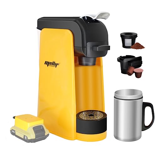 FORDWALT Coffee Maker for Dewalt 20V Max Battery (Battery Not Included), 2 in 1 Portable Single-Serve Brewer for K-Cup Pods and Ground Coffee, Coffee Brewer for Outdoor Camping, Travel, Home