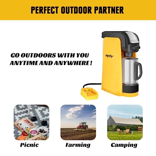 FORDWALT Coffee Maker for Dewalt 20V Max Battery (Battery Not Included), 2 in 1 Portable Single-Serve Brewer for K-Cup Pods and Ground Coffee, Coffee Brewer for Outdoor Camping, Travel, Home