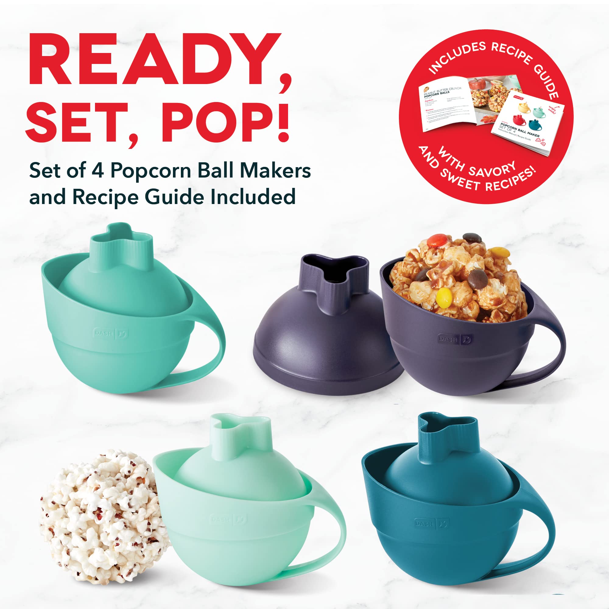 Dash Popcorn Ball Maker, Set of 4 (Aqua Multi-Color)