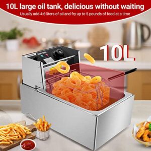 6.34Qt Deep Fryer with Basket for Restaurant or Home Use, Stainless Steel Commercial Countertop Single Tank Oil Frying Pot with Temperature Control & Timer, Perfect for Fried Chicken, Nuggets & Fries