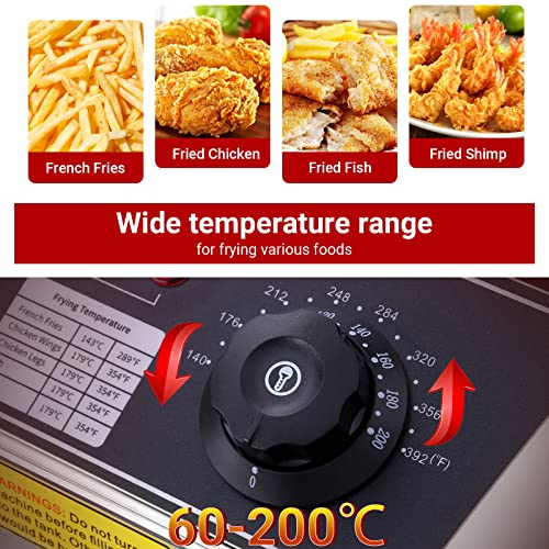 6.34Qt Deep Fryer with Basket for Restaurant or Home Use, Stainless Steel Commercial Countertop Single Tank Oil Frying Pot with Temperature Control & Timer, Perfect for Fried Chicken, Nuggets & Fries