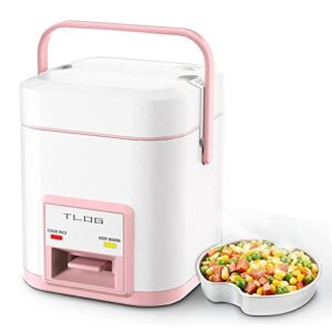 tlog mini rice cooker 2.5-cup uncooked(5-cup cooked), healthy ceramic coating 1.2l small rice cooker for 1-3 people, portable travel rice cooker with steam tray, rice maker for grains, white rice, oatmeal, veggies