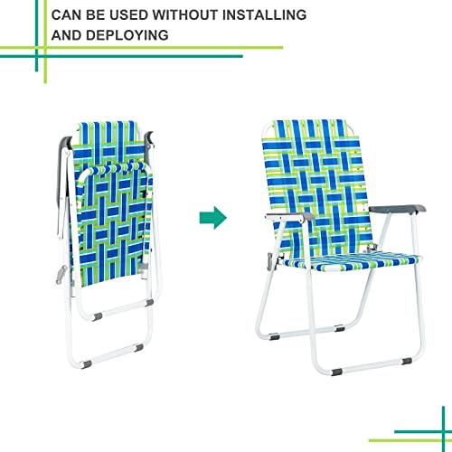 Webbed Lawn Chairs Folding Aluminum Set of 2, Patio Lawn Chairs for Adults,Outdoor Beach Chair, PP Braided Belt Steel Pipe,Portable Camping Chair for Yard, Garden, Support 265 Lbs (Blue&Yellow)