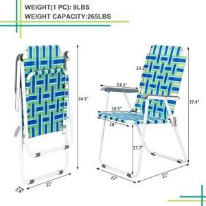 Webbed Lawn Chairs Folding Aluminum Set of 2, Patio Lawn Chairs for Adults,Outdoor Beach Chair, PP Braided Belt Steel Pipe,Portable Camping Chair for Yard, Garden, Support 265 Lbs (Blue&Yellow)