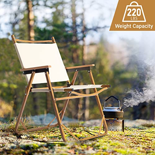 Outvita Portable Folding Camping Chair, Ultralight Low Beach Chair, Durable Aluminum Frame Armchairs for Hiking Concert Fishing Picnic, Supports 220Lbs (Beige Large)