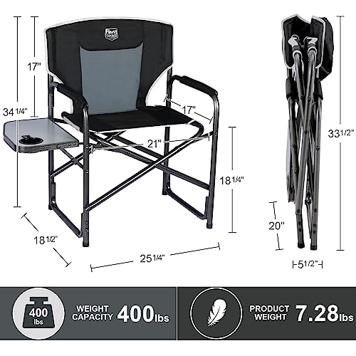 TIMBER RIDGE Lightweight Oversized Camping Chair, Portable Aluminum Directors Chair with Side Table for Outdoor Camping, Lawn, Picnic and Fishing, Supports 400lbs (Black) Ideal Gift