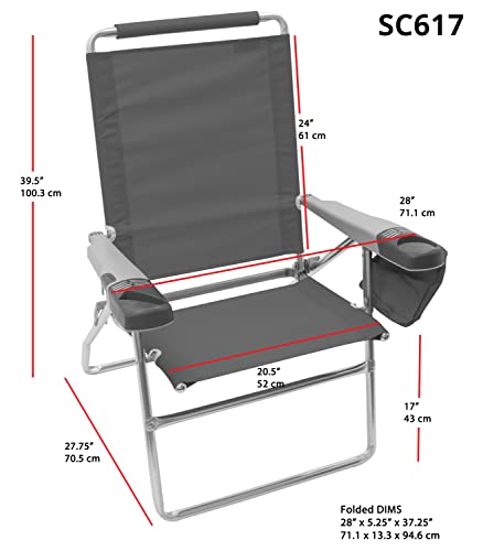 Rio Beach 17" Extended Height 4-Position Folding Beach Chair, Aluminum, Turquoise